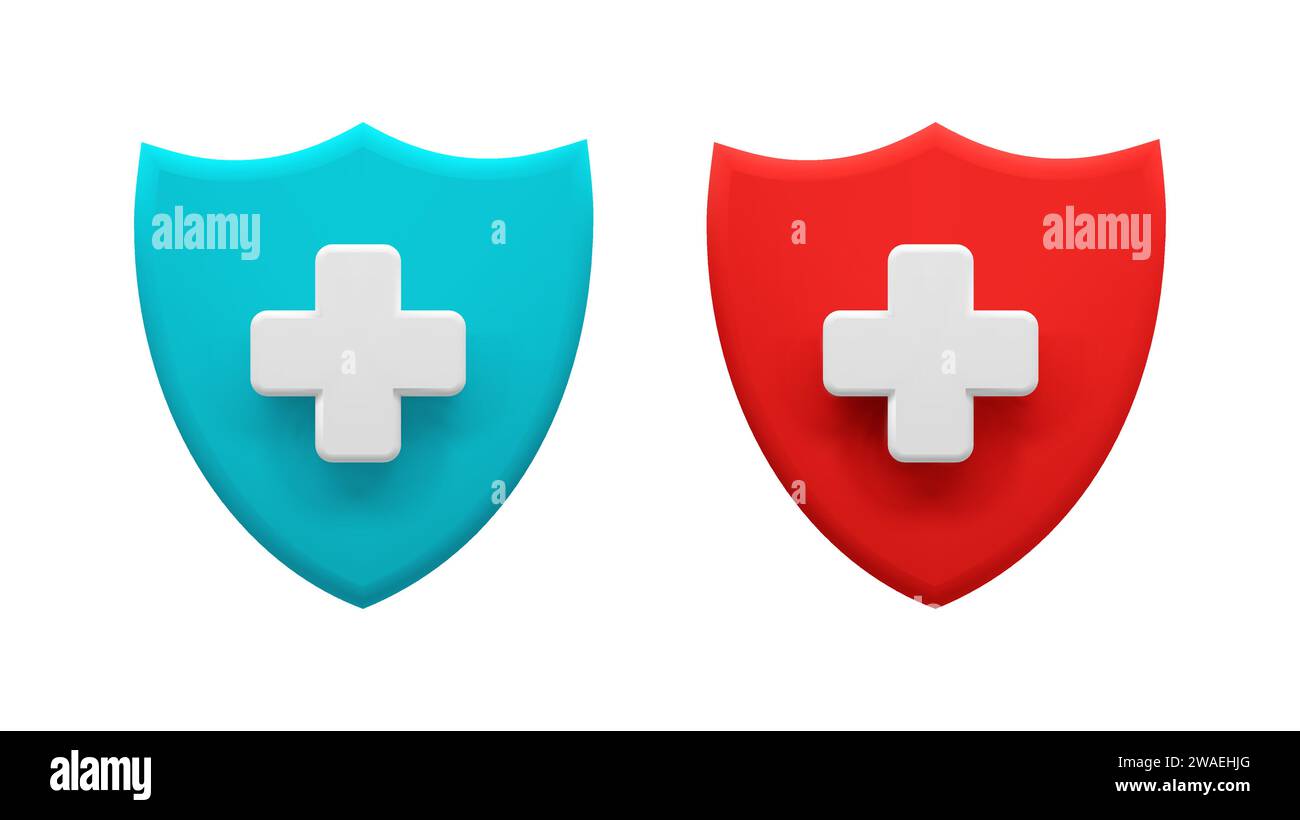 Medical Protection Shields with Cross Symbols in Blue and Red. Vector ...