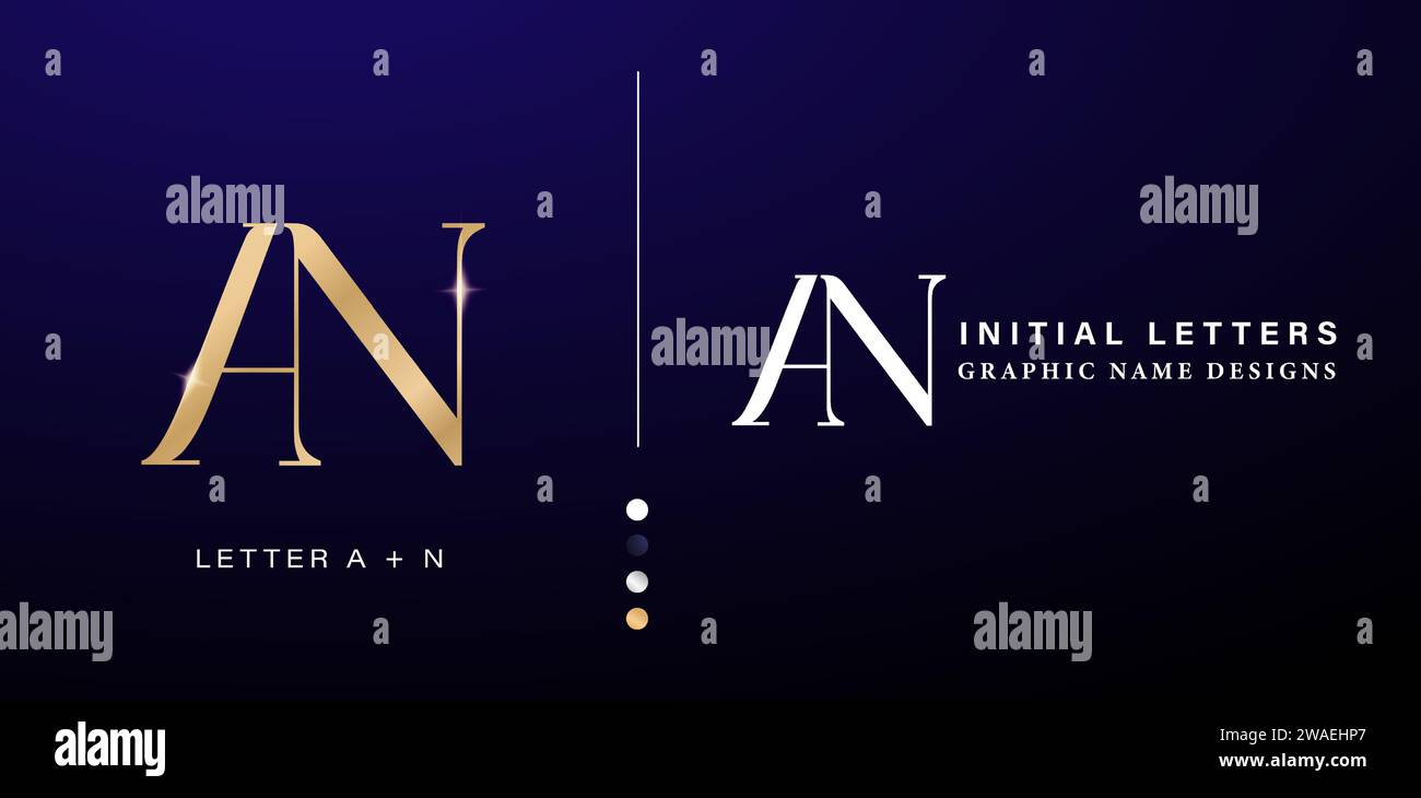 vector illustration initial AN Alphabet letters logos design with gold ...