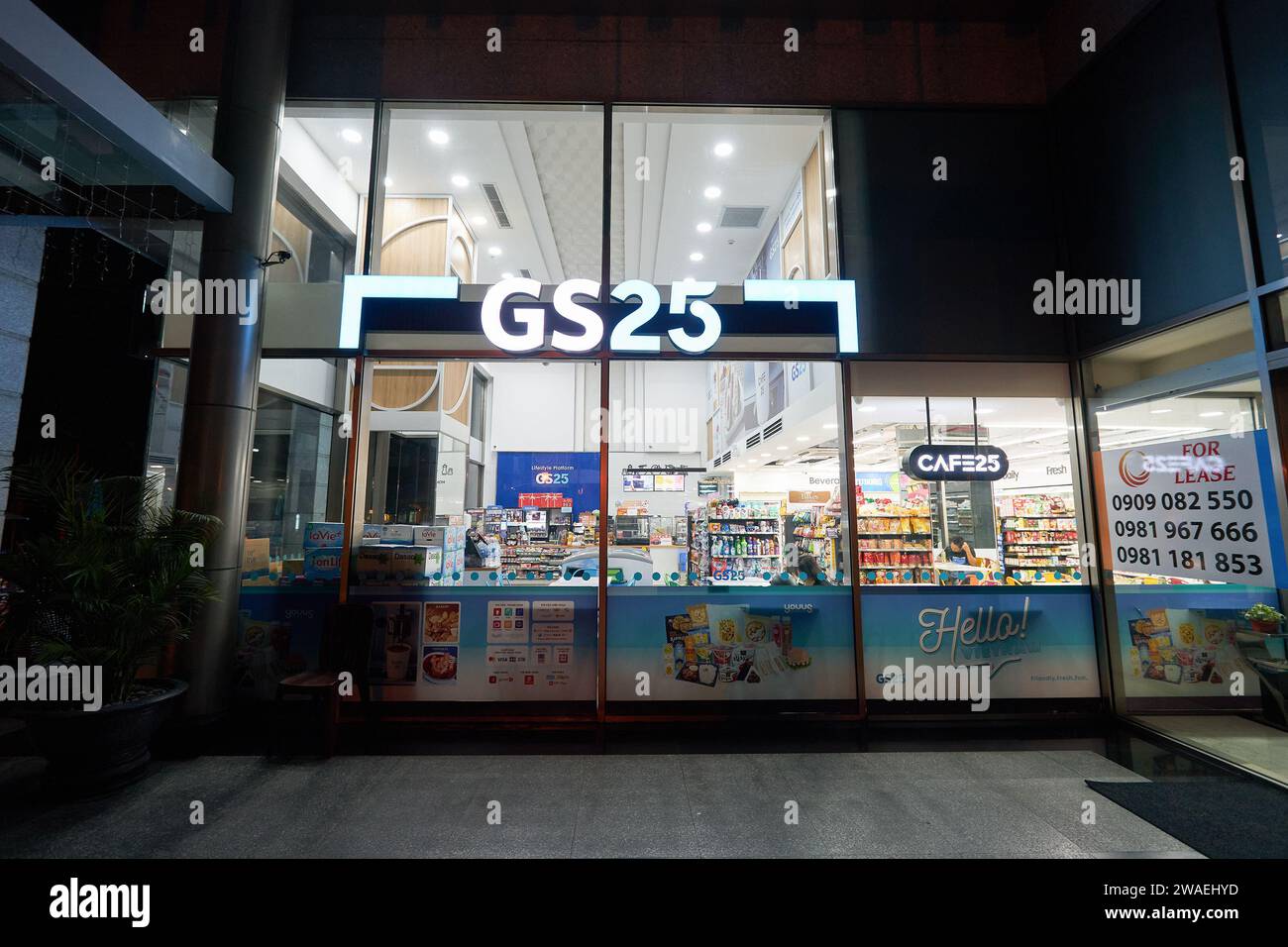 HO CHI MINH CITY, VIETNAM - MARCH 29, 2023: exterior shot of GS25 store. GS25 is a South Korean ...