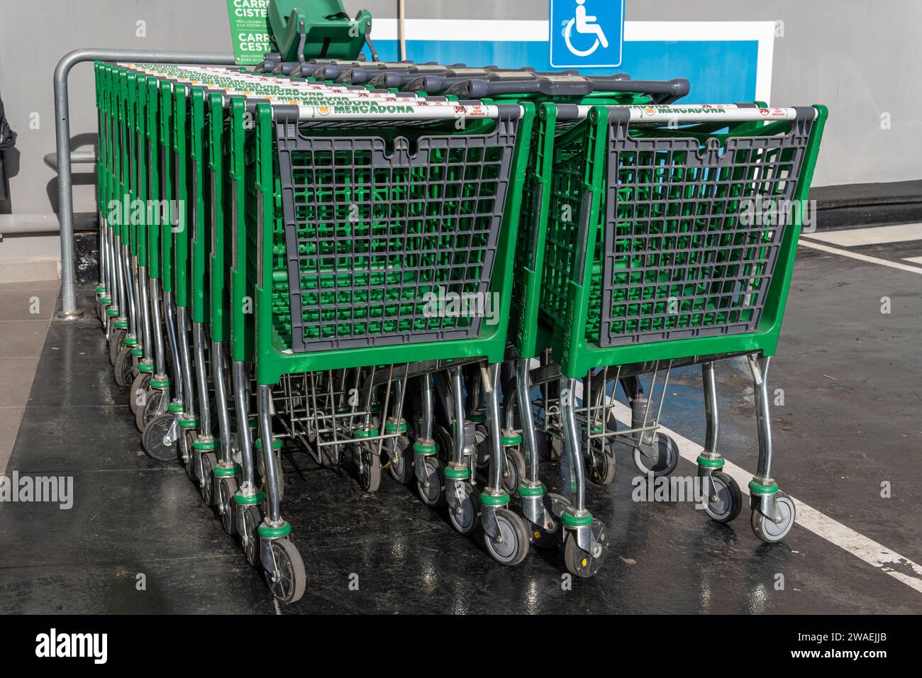 Manacor, Spain; january 02 2024: Metal supermarket shopping carts from ...