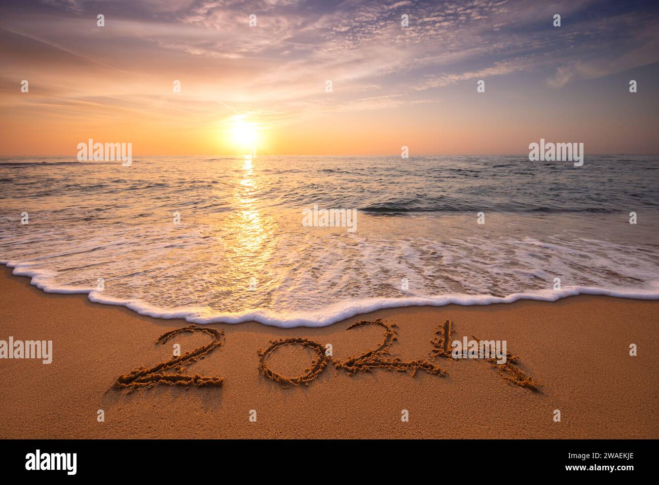 Happy New Year 2024 concept, lettering on the beach. Written text on ...