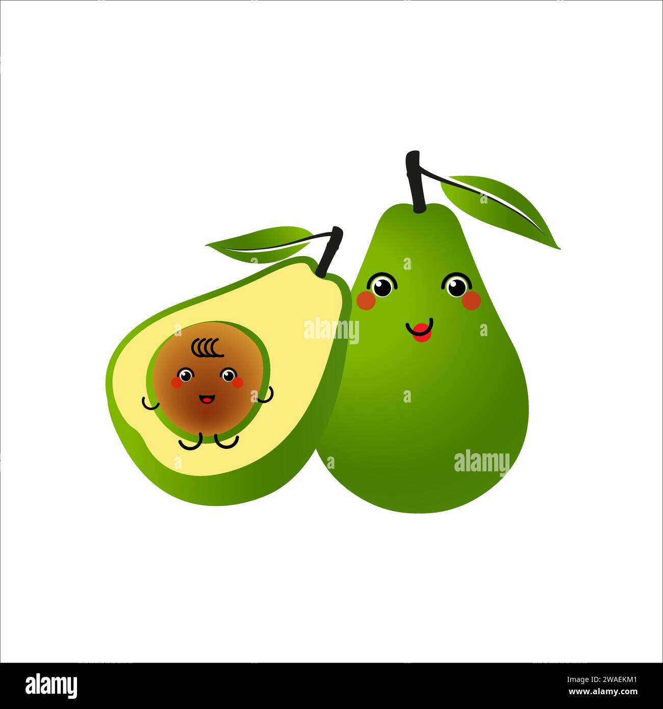Avocado characters design on white background. Happy smiling mom of ...
