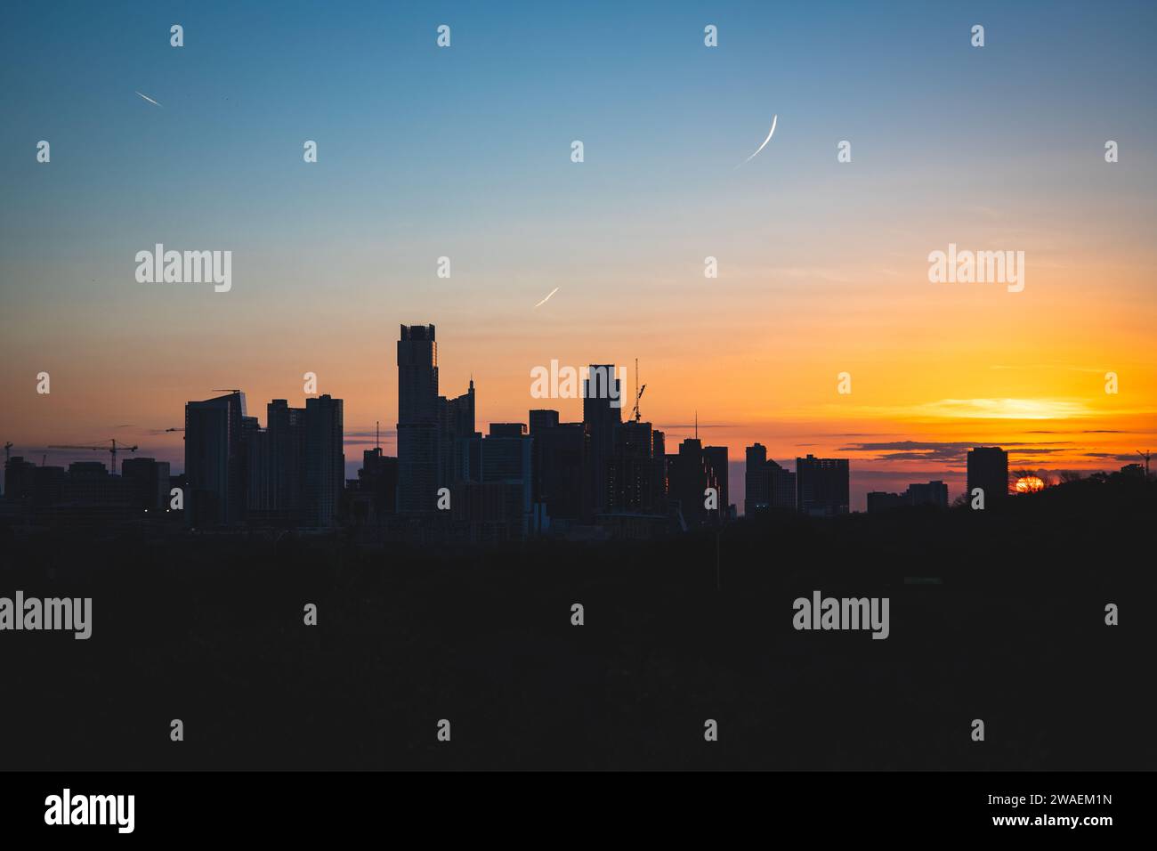An aerial view of the beautiful skyline of Downtown Austin, Texas ...