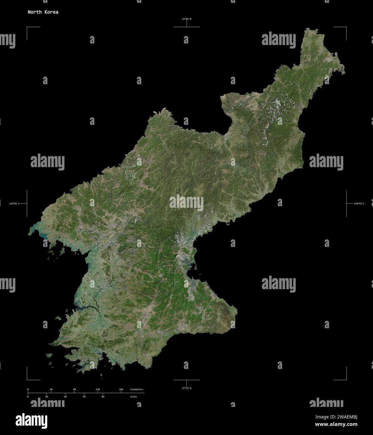 Shape of a high resolution satellite map of the North Korea, with ...