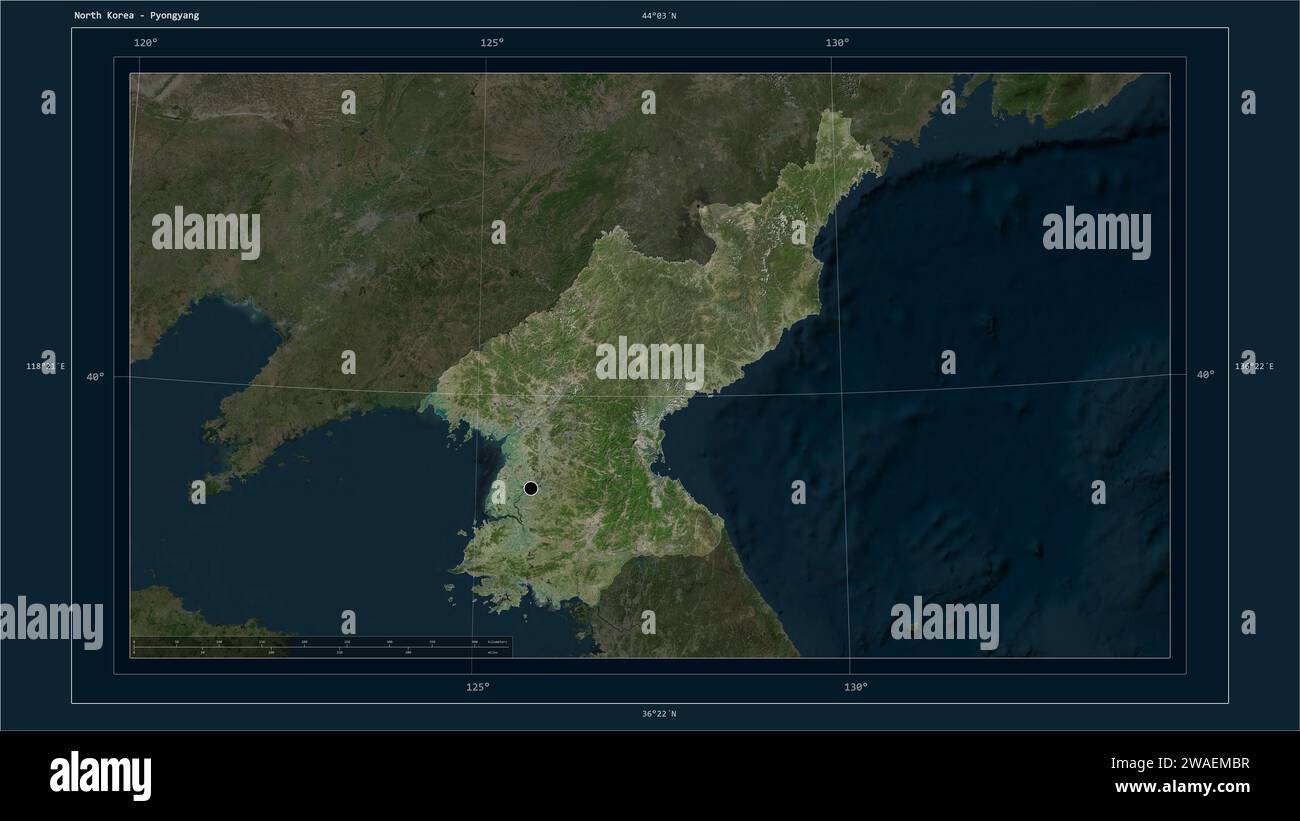 North Korea highlighted on a high resolution satellite map map with the ...