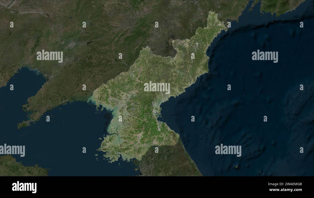 North Korea highlighted on a high resolution satellite map Stock Photo ...