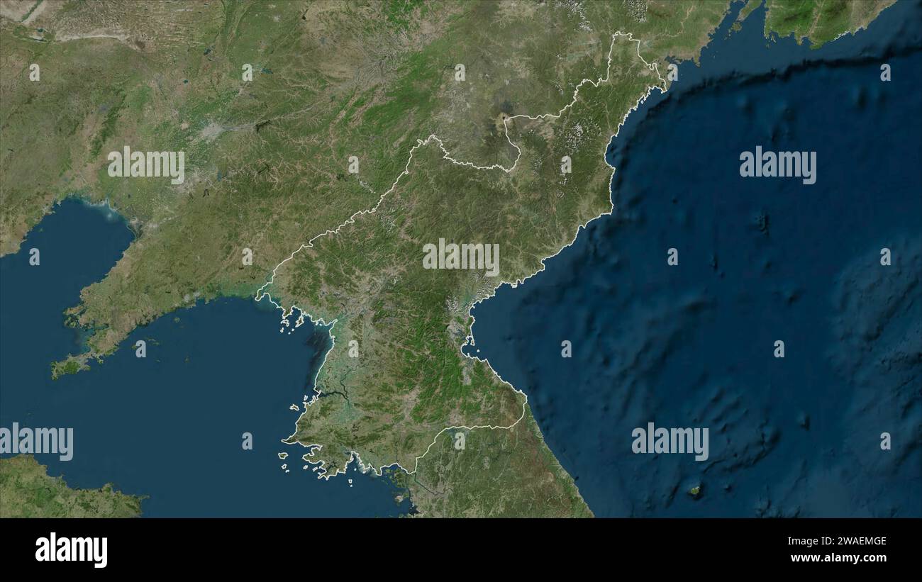 North Korea outlined on a high resolution satellite map Stock Photo - Alamy