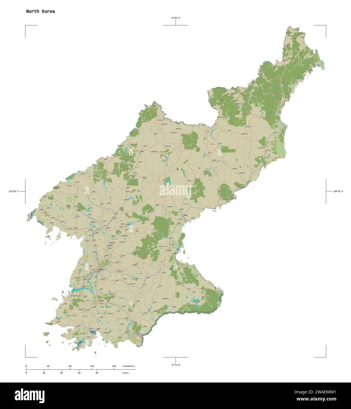 Shape of a topographic, OSM Humanitarian style map of the North Korea ...