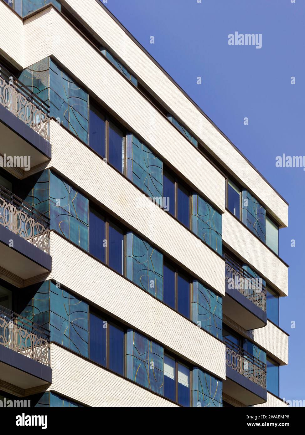 Details of sunlit building facade. Westbourne House, London, United ...