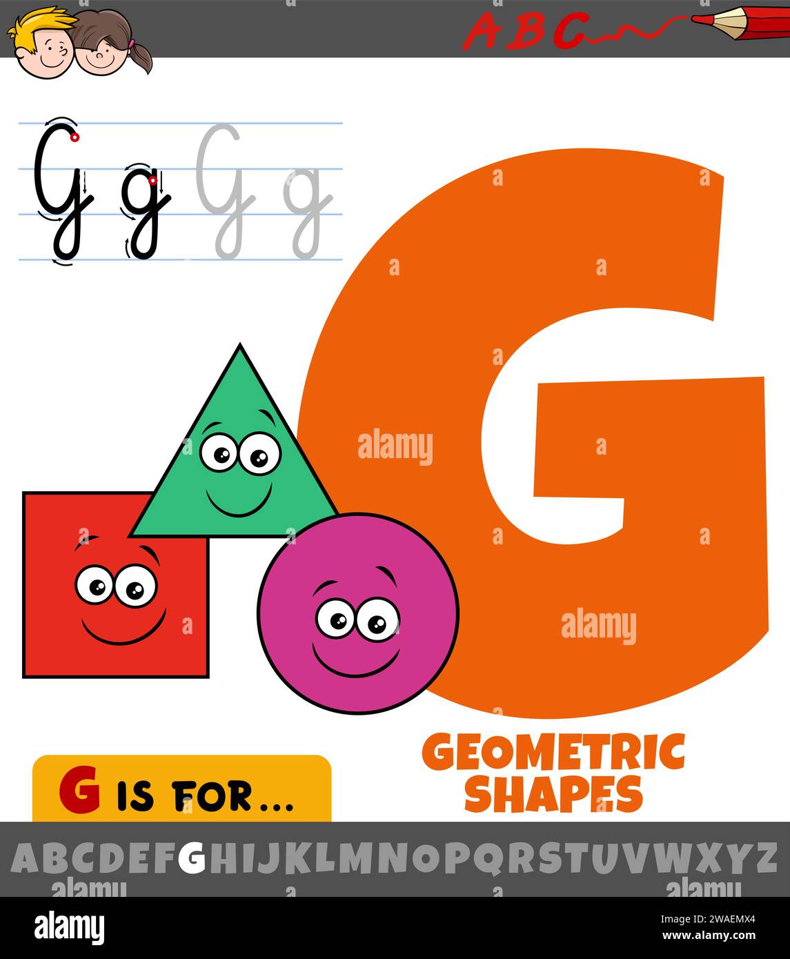 Educational cartoon illustration of letter G from alphabet with basic ...