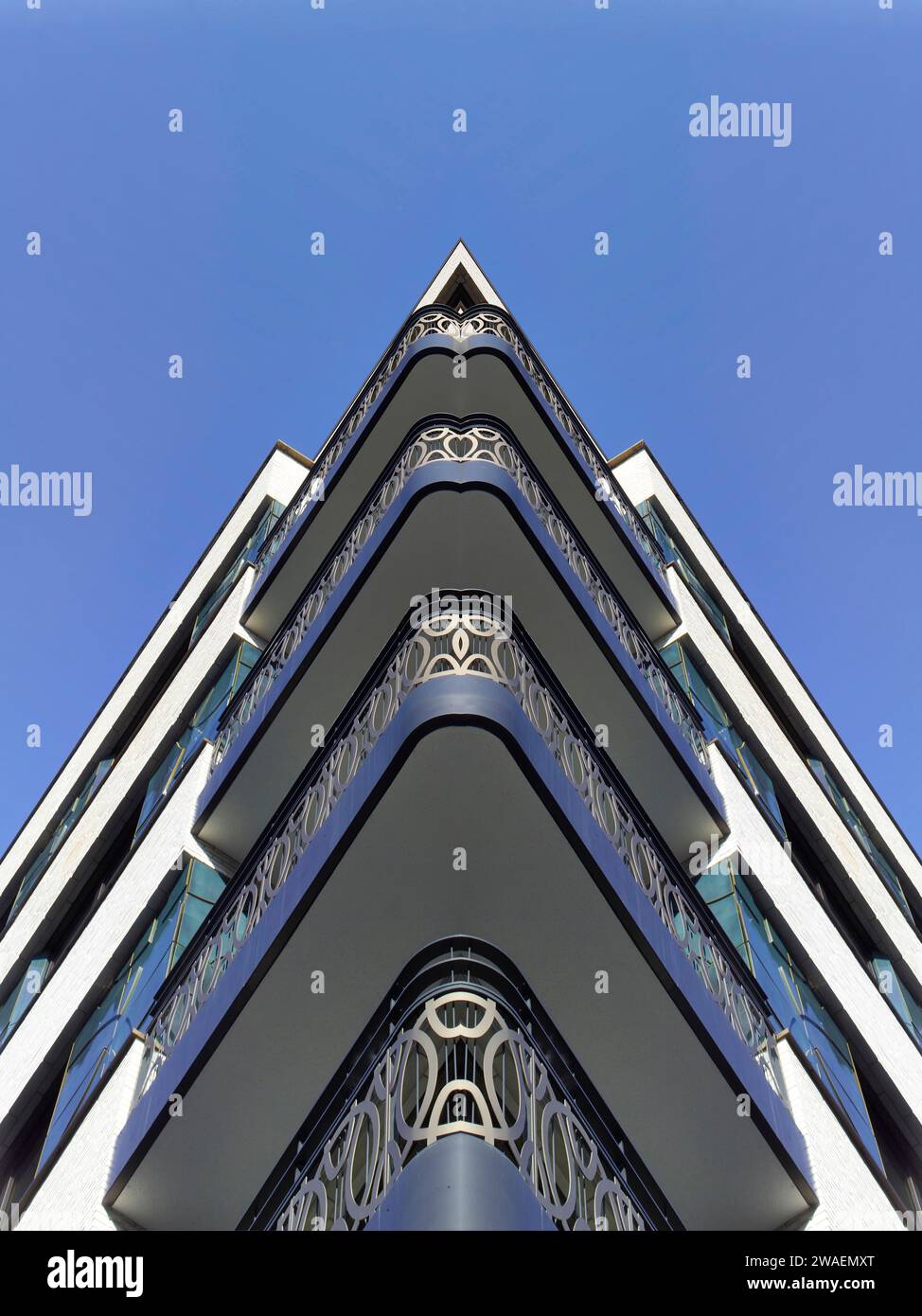 Corner elevation with balconies from below. Westbourne House, London ...