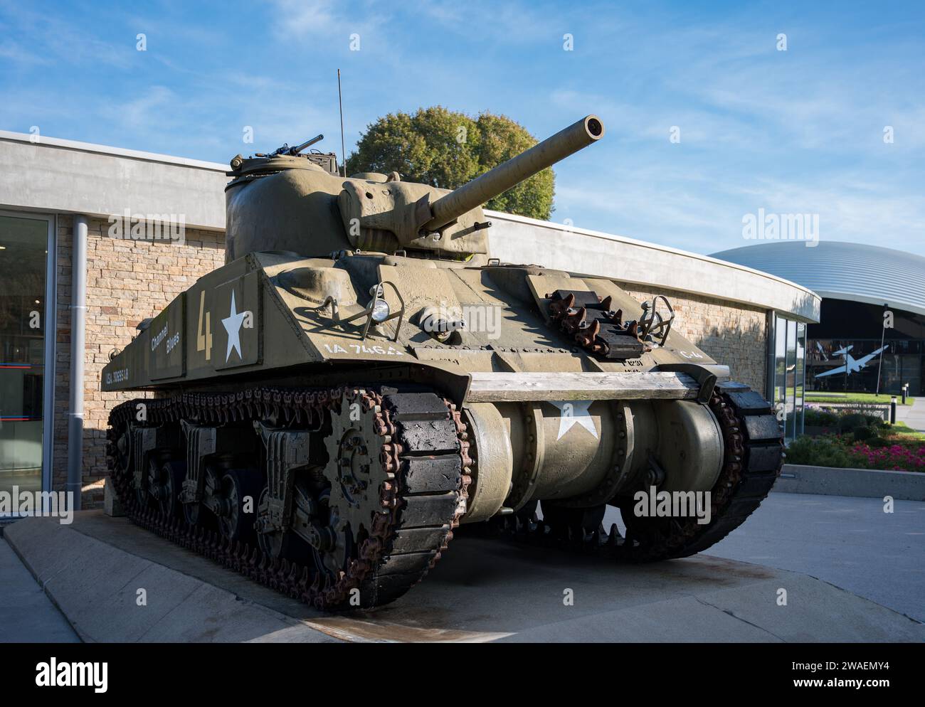 Perspective front view of famous American M4 Sherman medium tank from ...