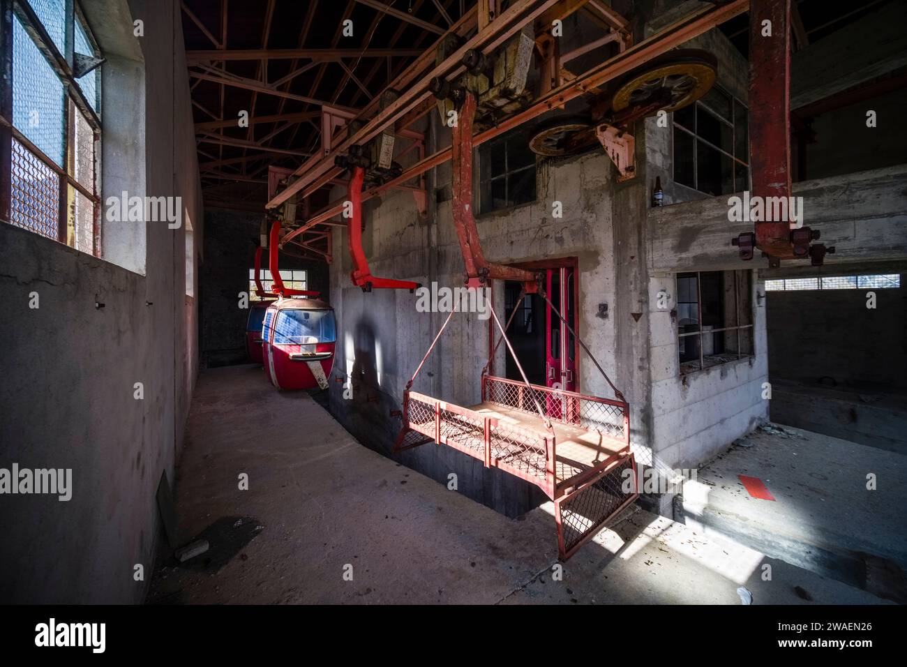Inside the ruin of a former cable car station, situated above the ...