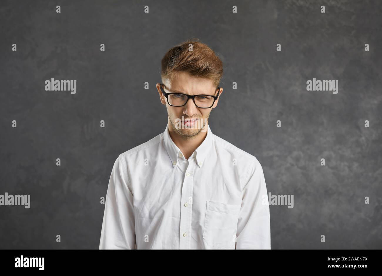 Portrait of unhappy man feel depressed doubtful Stock Photo - Alamy