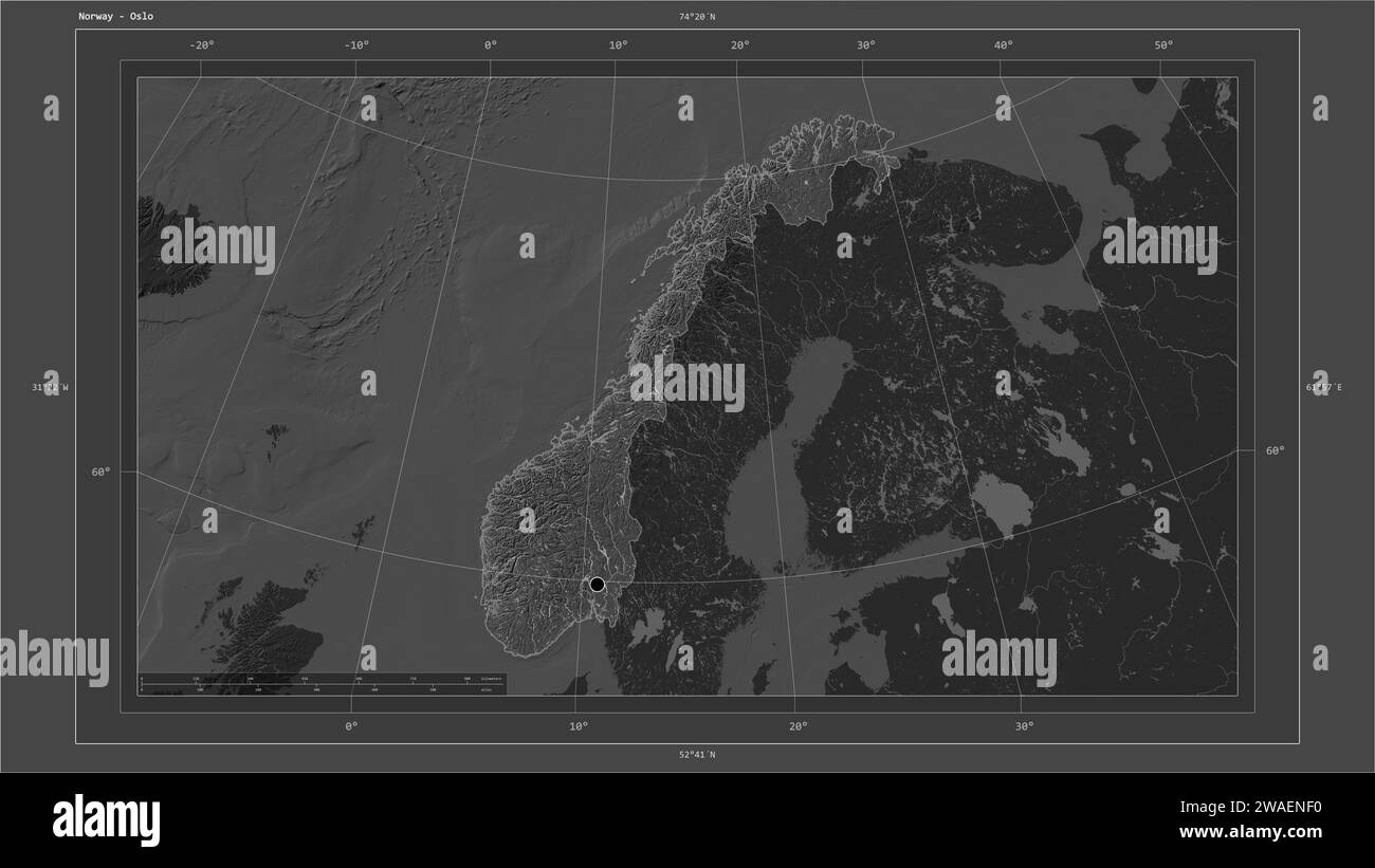 Norway highlighted on a Bilevel elevation map with lakes and rivers map ...