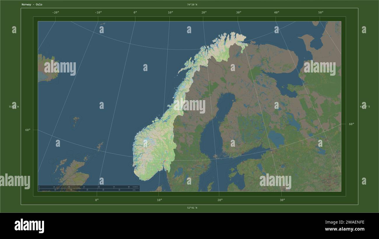 Norway highlighted on a topographic, OSM Germany style map map with the ...
