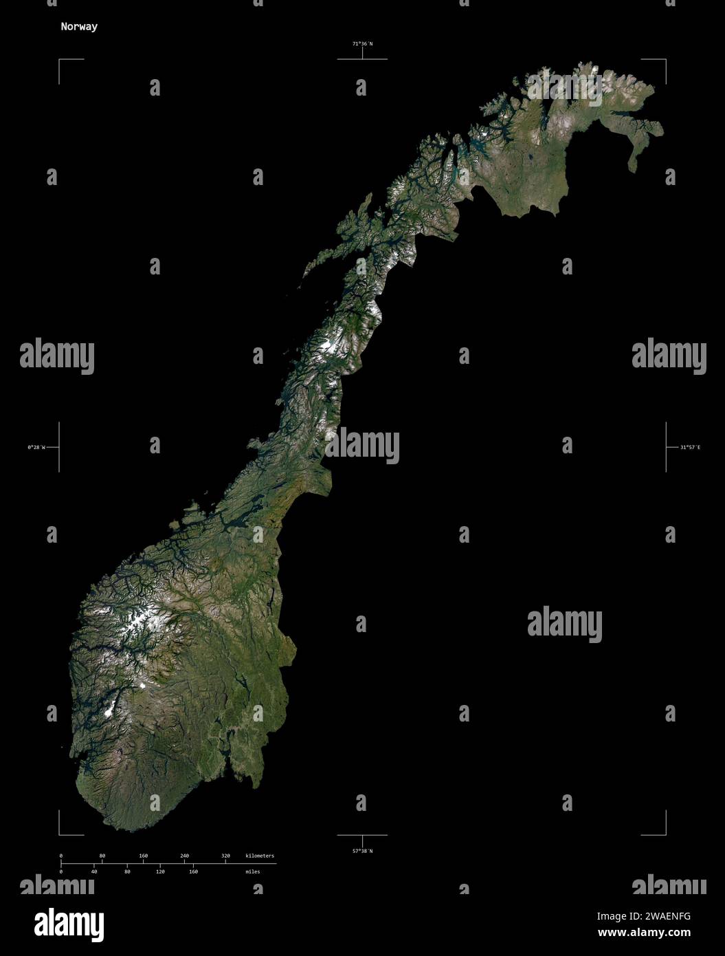 Shape of a low resolution satellite map of the Norway, with distance ...