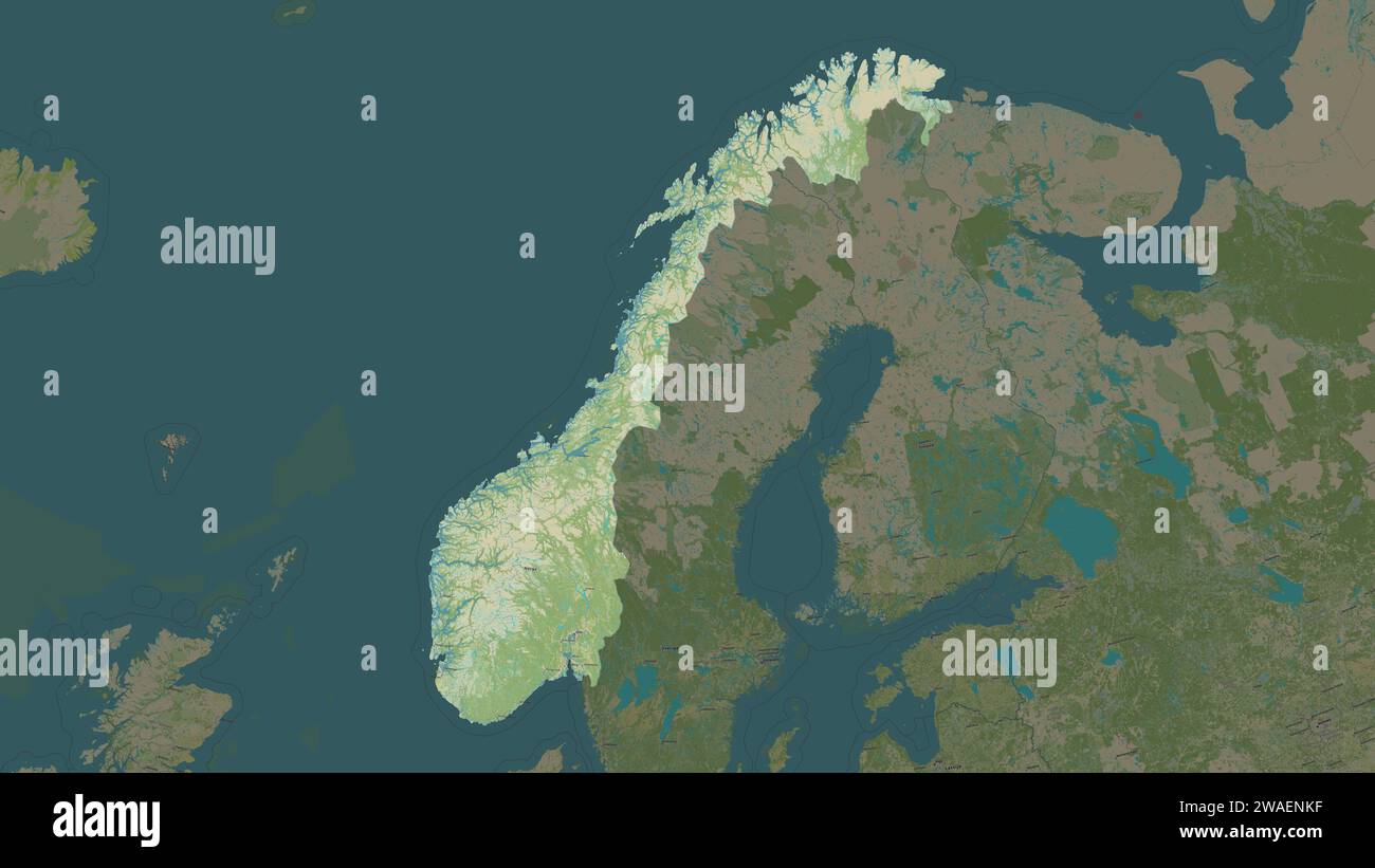 Norway highlighted on a topographic, OSM Humanitarian style map Stock ...