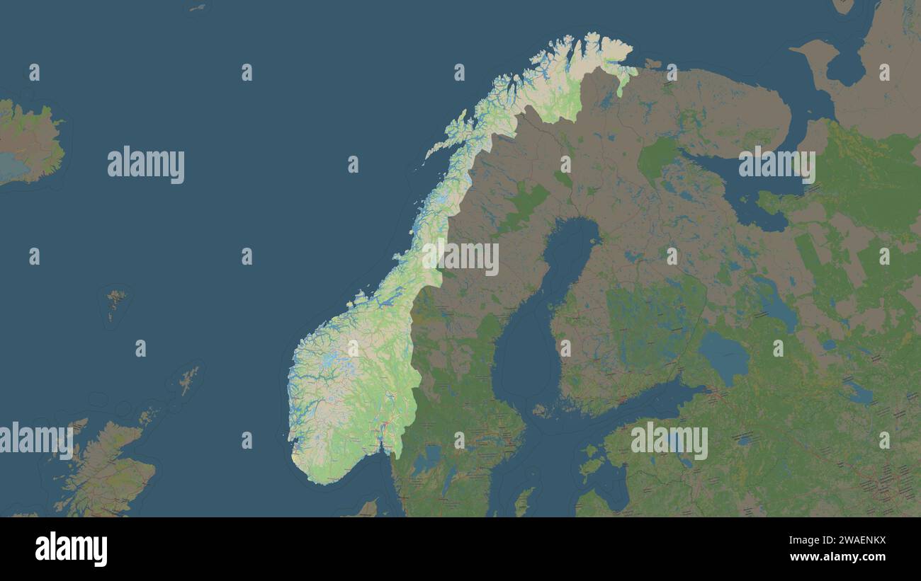 Norway highlighted on a topographic, OSM Germany style map Stock Photo - Alamy