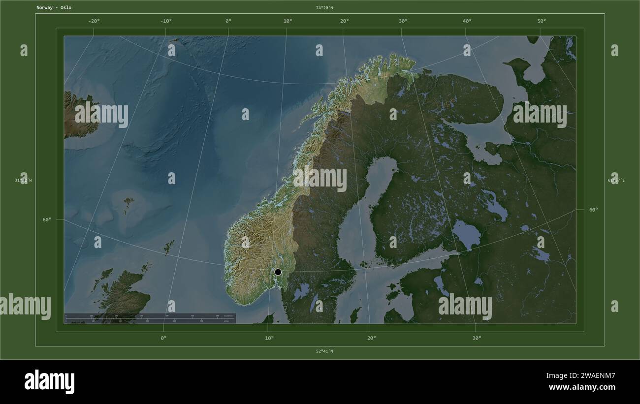 Norway highlighted on a Pale colored elevation map with lakes and ...