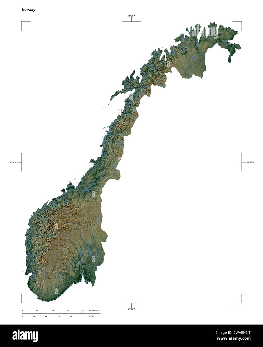Shape of a Colored elevation map with lakes and rivers of the Norway ...