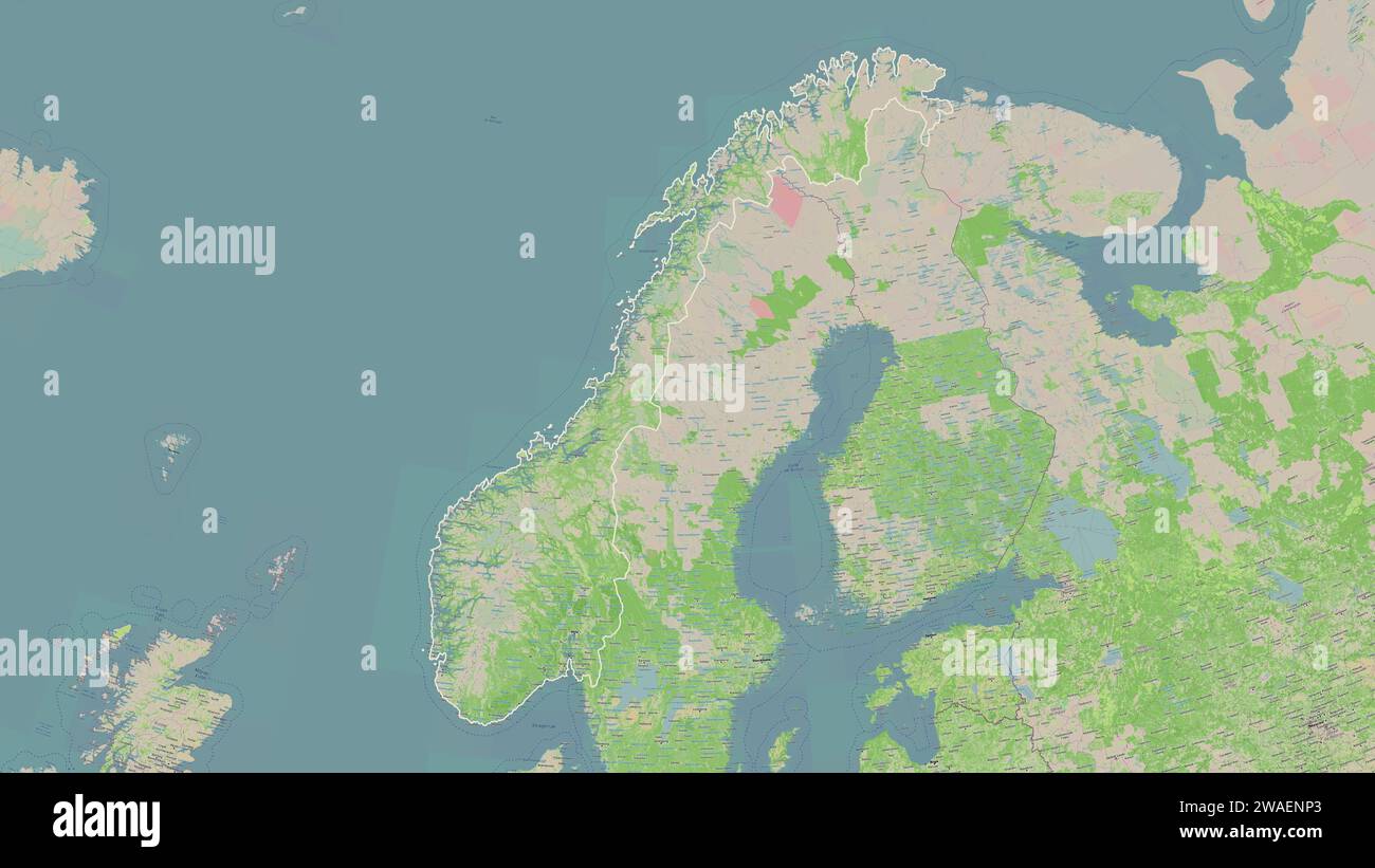 Norway outlined on a topographic, OSM France style map Stock Photo - Alamy