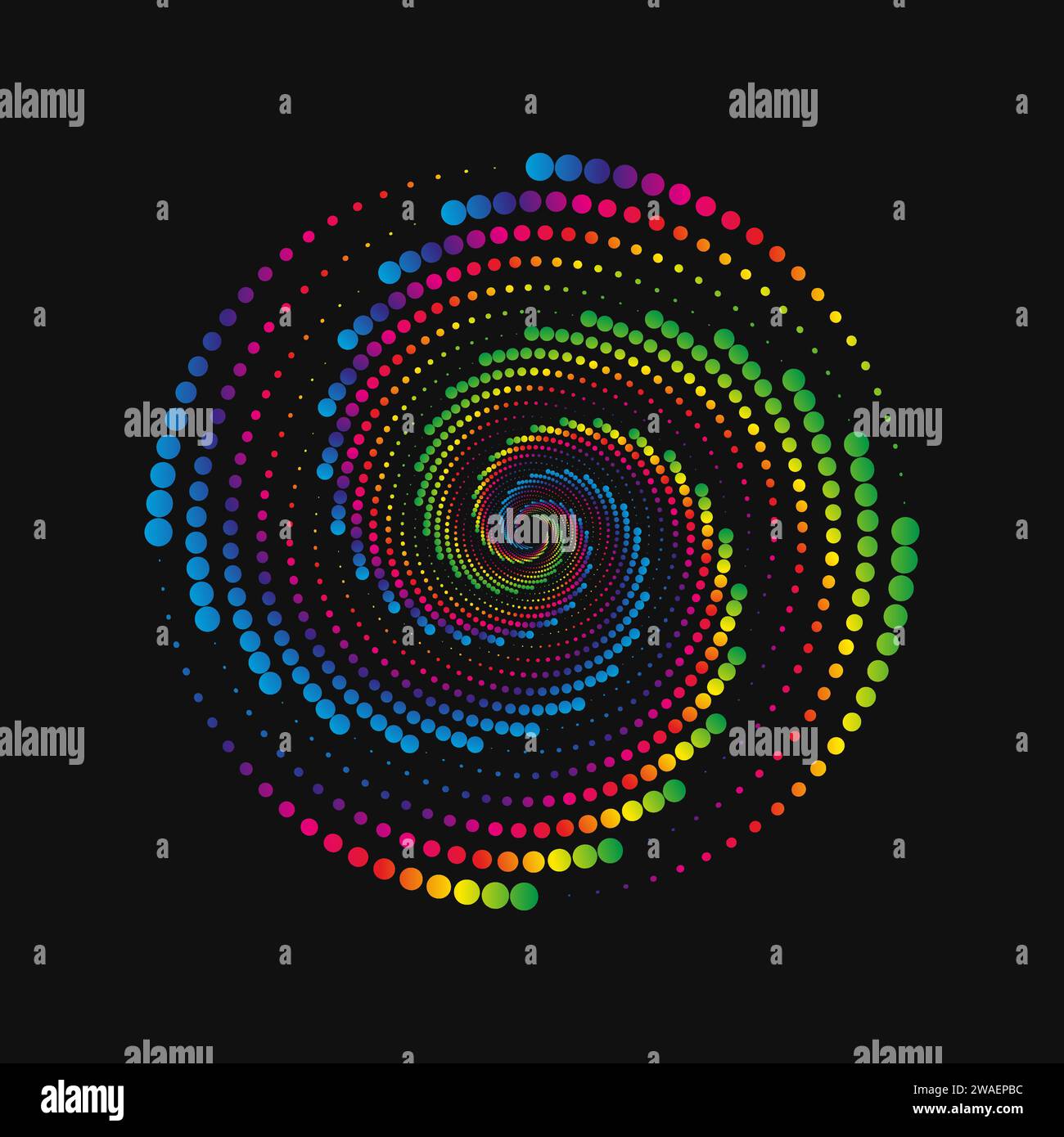 Halftone point vortex on dark. Abstract futuristic digital technology ...