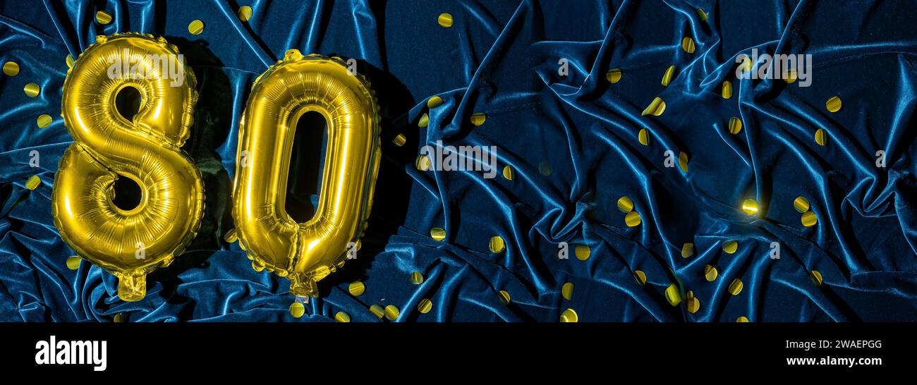 golden foil balloon number eighty. Birthday or anniversary card with ...