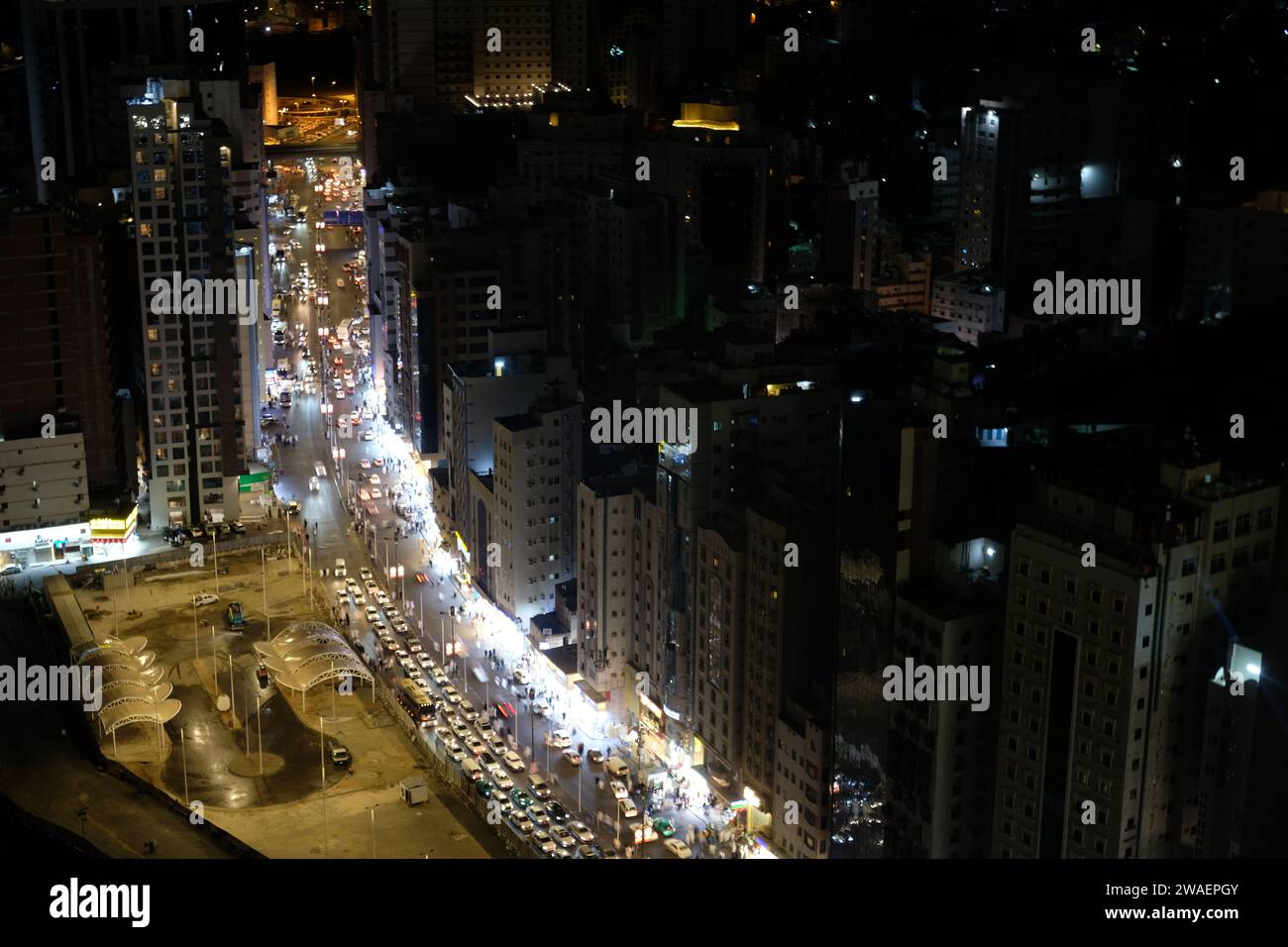 Arial view of night active street at night in Makkah Stock Photo - Alamy