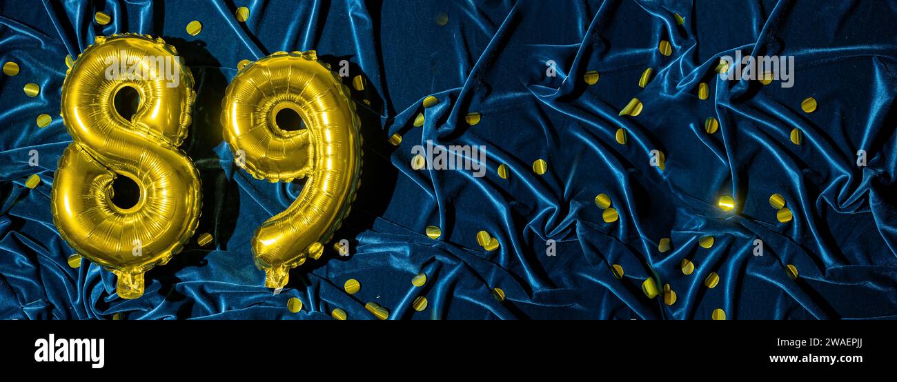 gold foil balloon number eighty nine. Birthday or anniversary card with the inscription 89. blue ...
