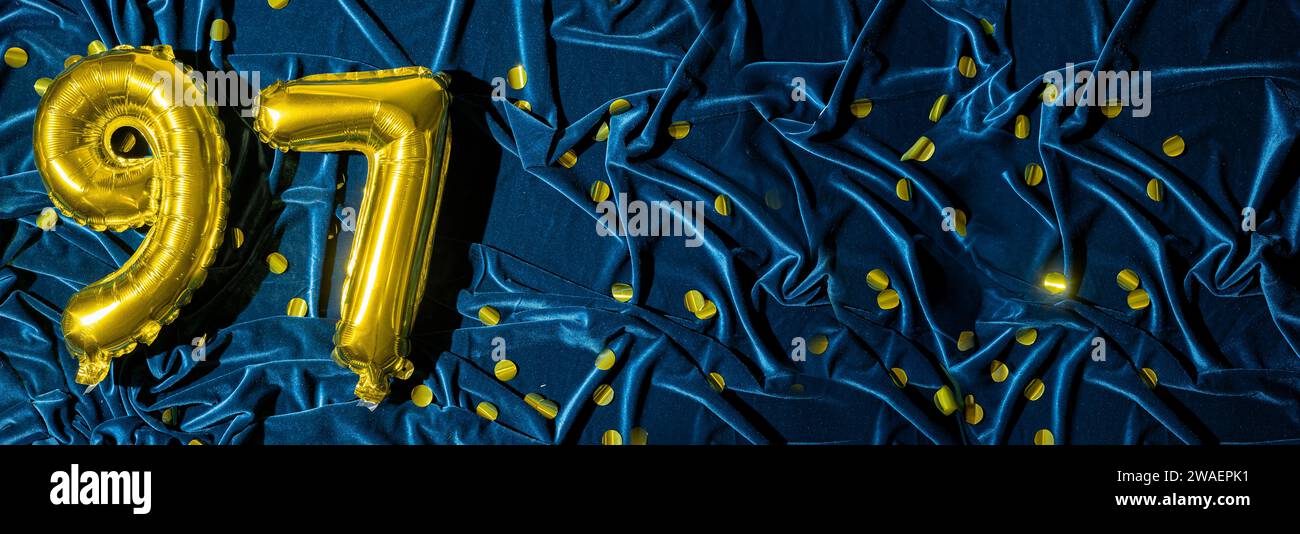 gold foil balloon number ninety seven. Birthday or anniversary card with the inscription 97 ...