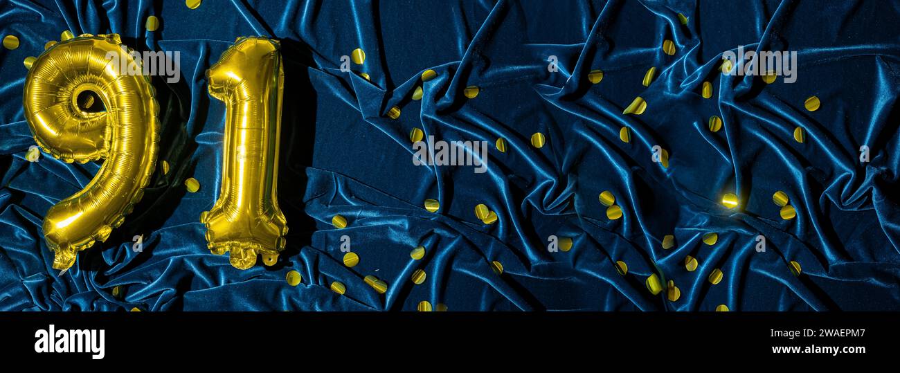 gold foil balloon number ninety one. Birthday or anniversary card with 91 inscription. blue ...