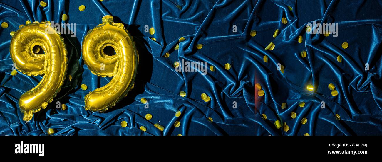 gold foil balloon number ninety nine. Birthday or anniversary card with the inscription 99. blue ...