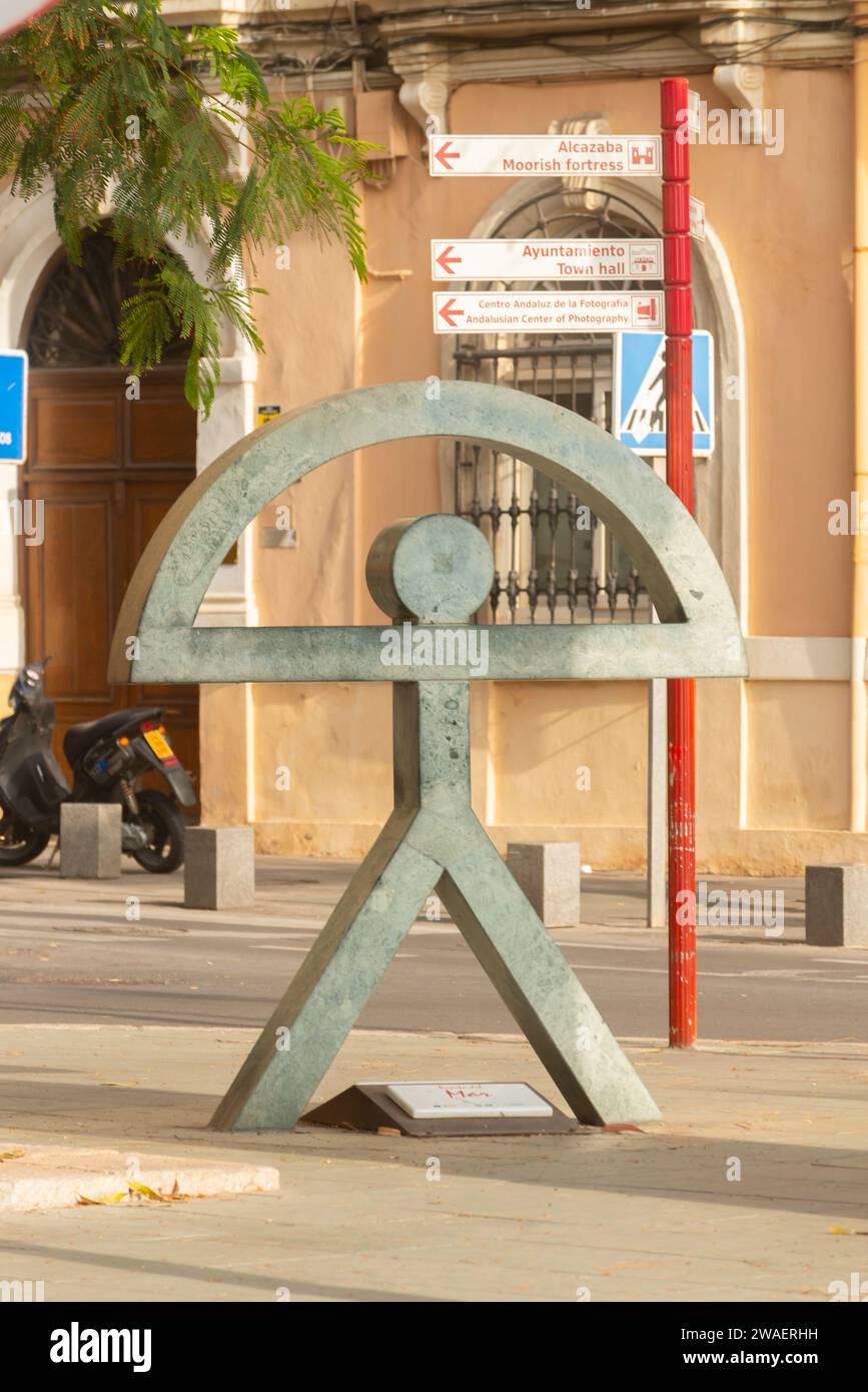ALMERIA, SPAIN - 11 DECEMBER 2023 A statue of the Indalo man which was ...