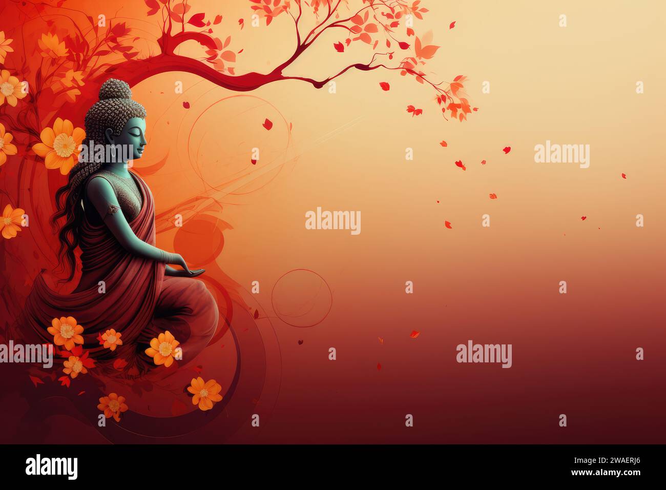 An image of a figure in a seated meditation pose, beneath a blossoming ...