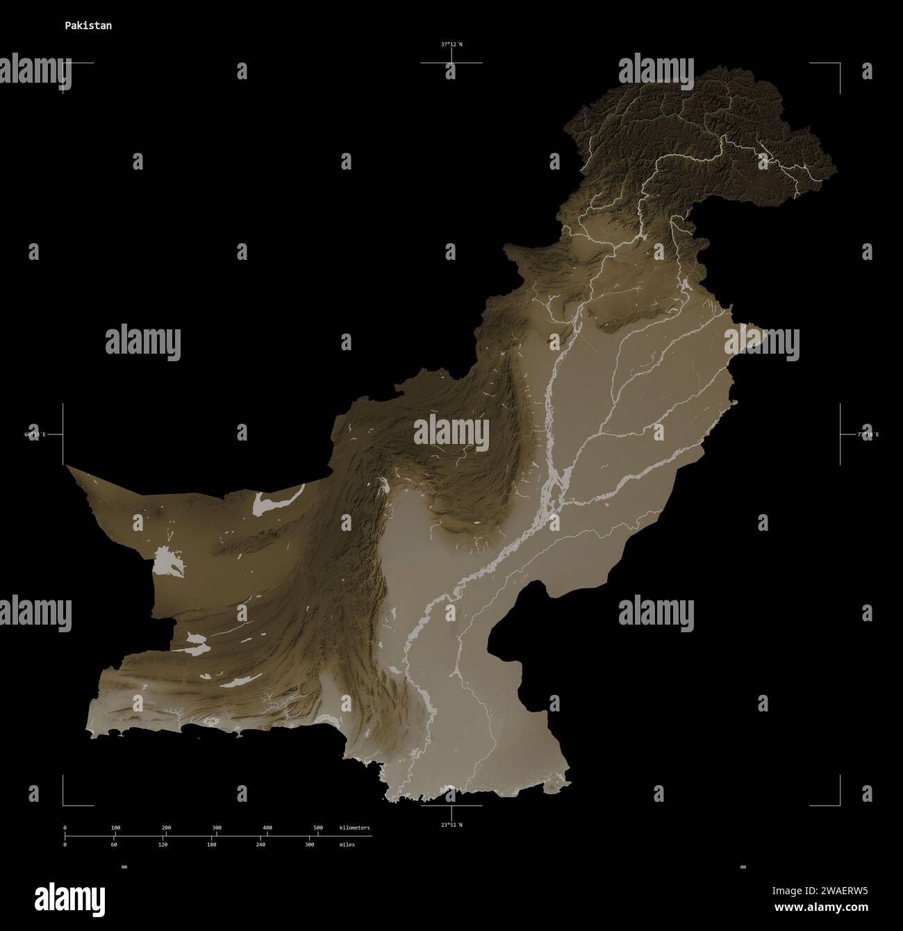 Shape of a elevation map colored in sepia tones with lakes and rivers ...