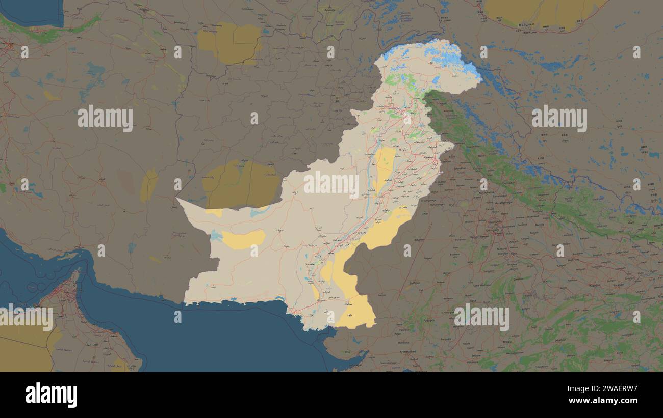 Pakistan highlighted on a topographic, OSM standard style map Stock ...