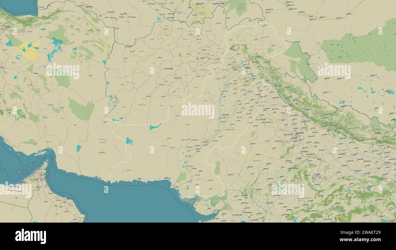 Pakistan outlined on a topographic, OSM Humanitarian style map Stock ...