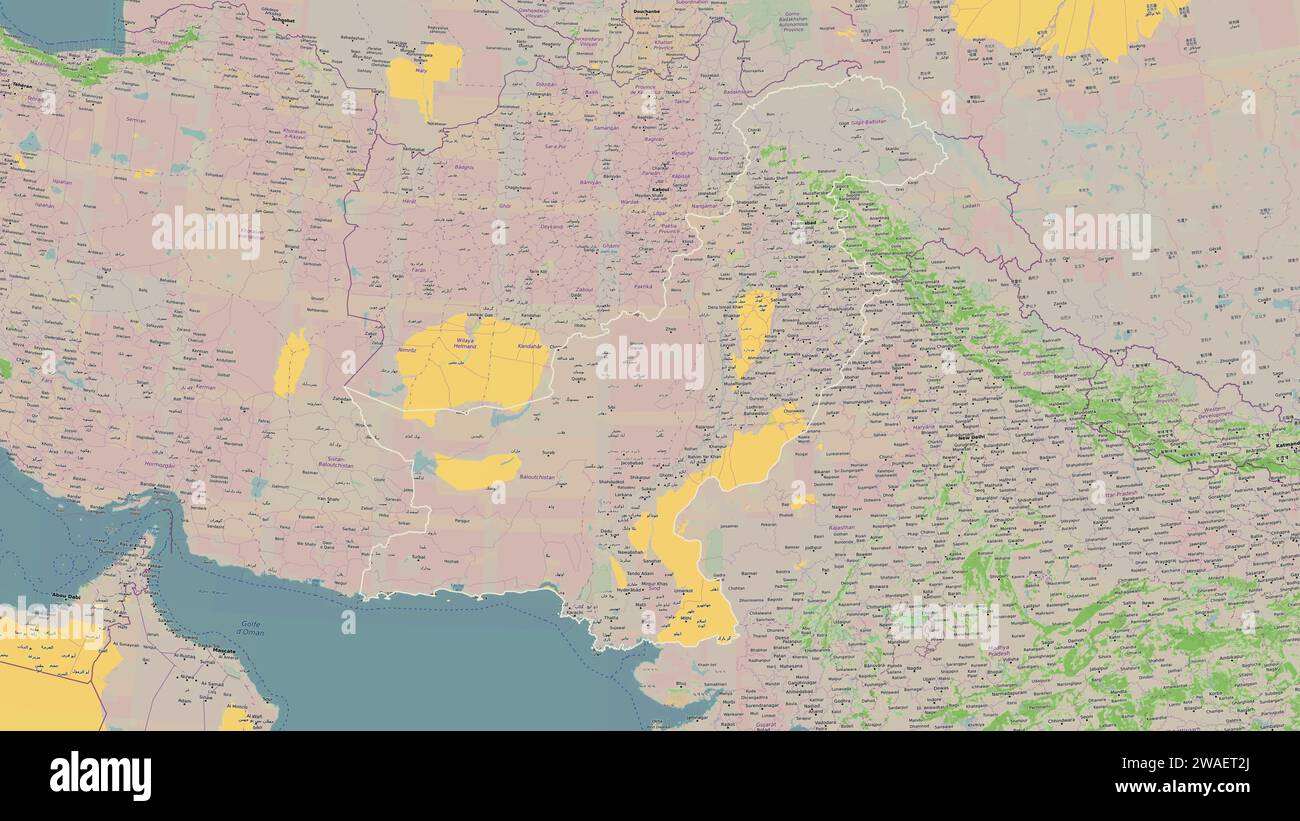 Pakistan outlined on a topographic, OSM France style map Stock Photo ...