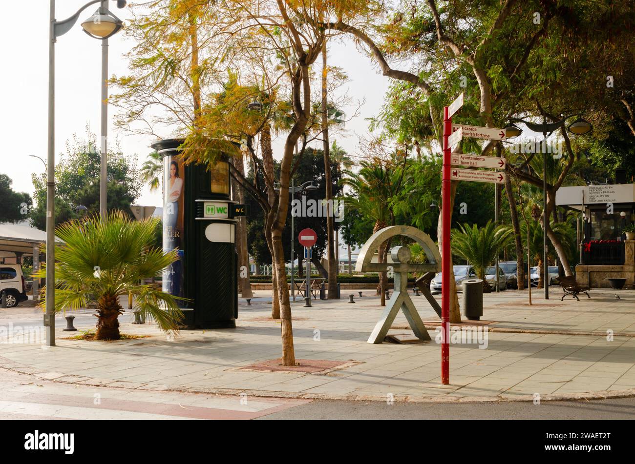 ALMERIA, SPAIN - 11 DECEMBER 2023 A statue of the Indalo man which was ...