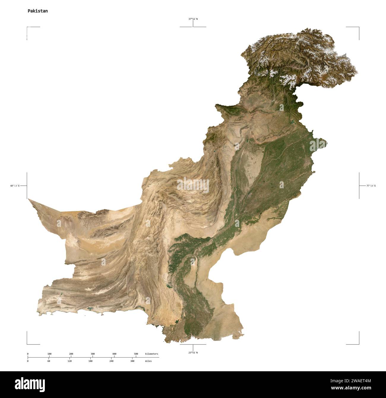 Shape of a low resolution satellite map of the Pakistan, with distance ...