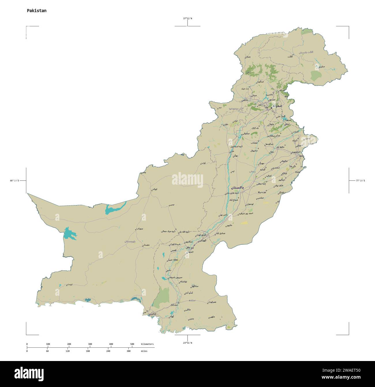 Shape of a topographic, OSM Humanitarian style map of the Pakistan ...