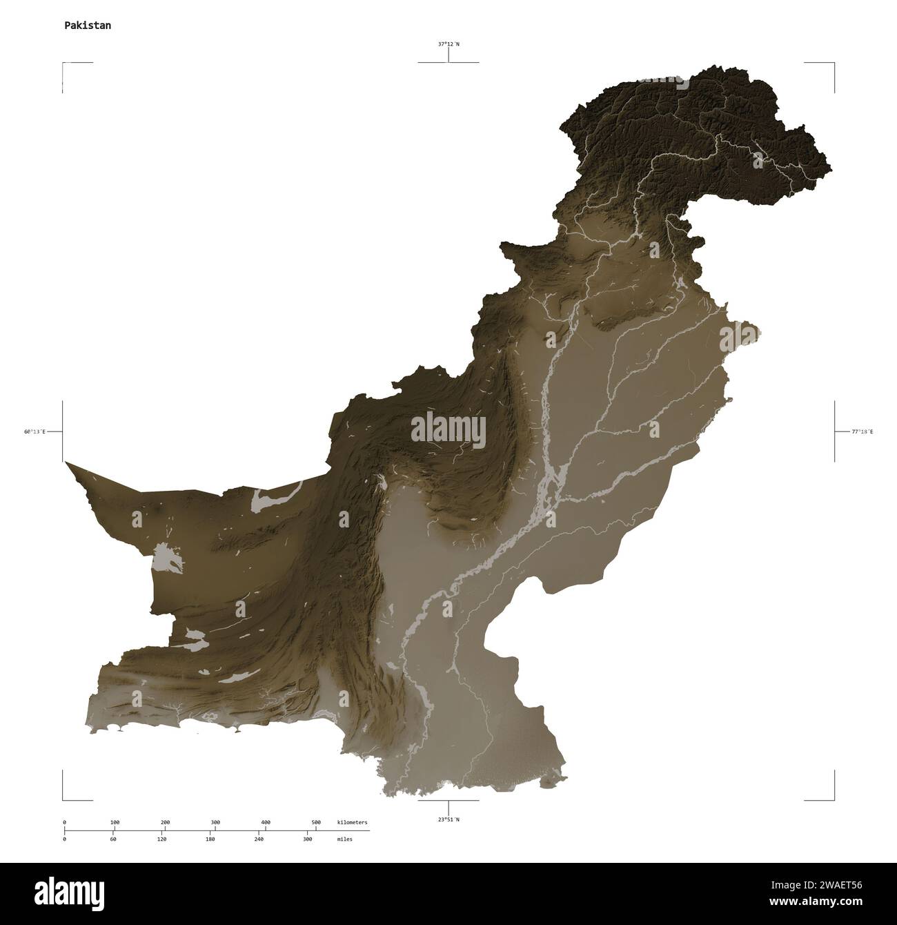 Shape of a elevation map colored in sepia tones with lakes and rivers ...