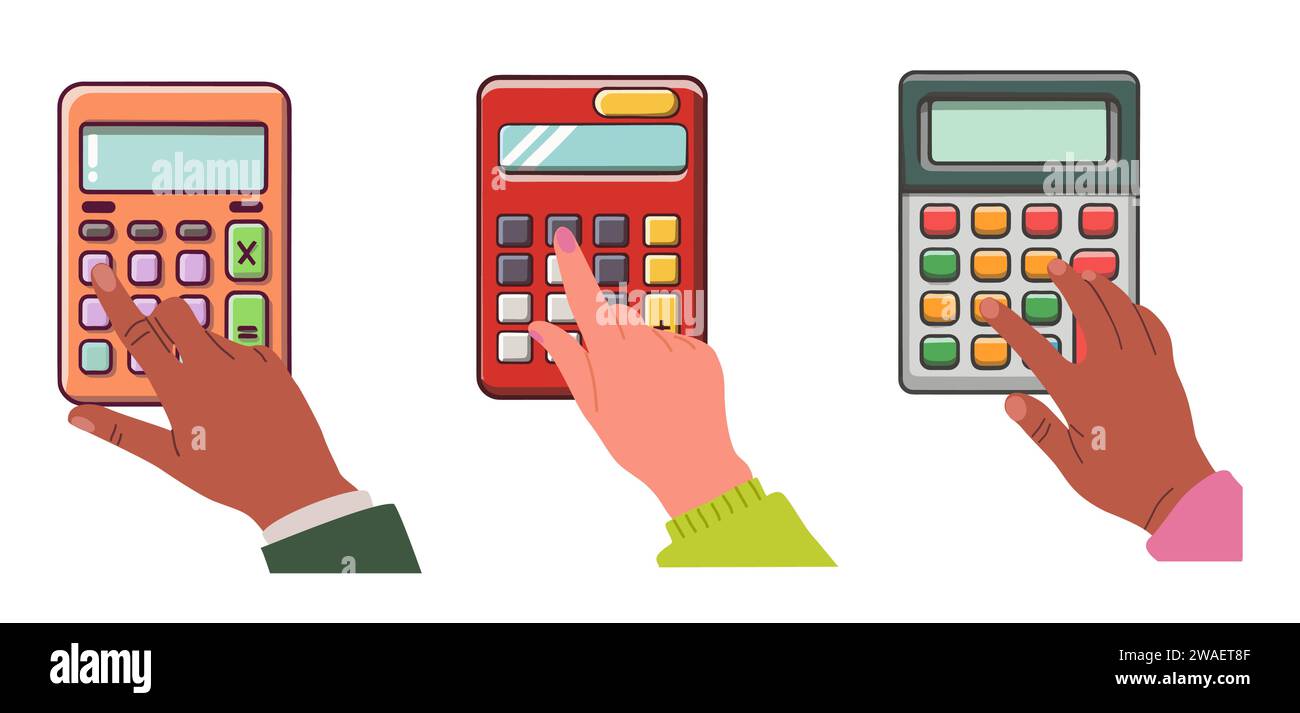 Set of different Hand holding, using calculator Stock Vector Image ...