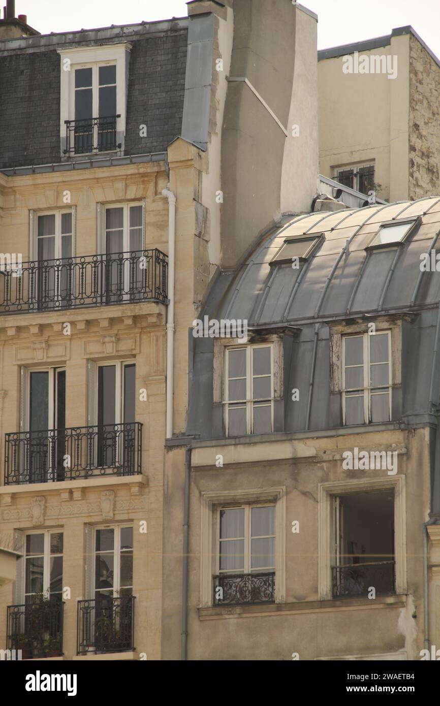 An old town square, with historic buildings in Paris, France Stock ...