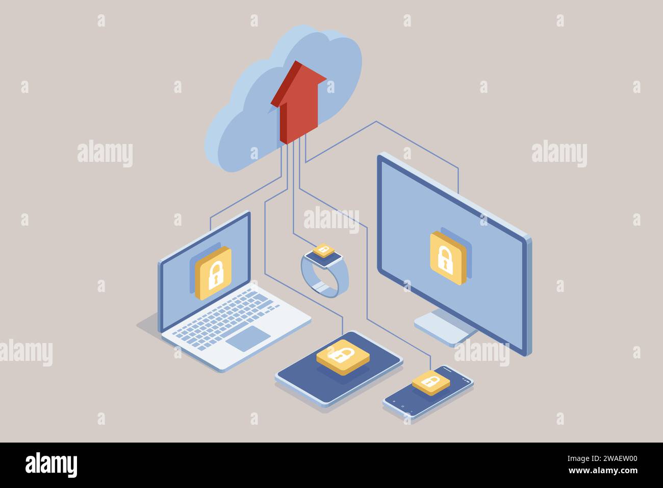 Isometric Secure Cloud Storage Data Storage And Password Protection Stock Vector Image And Art