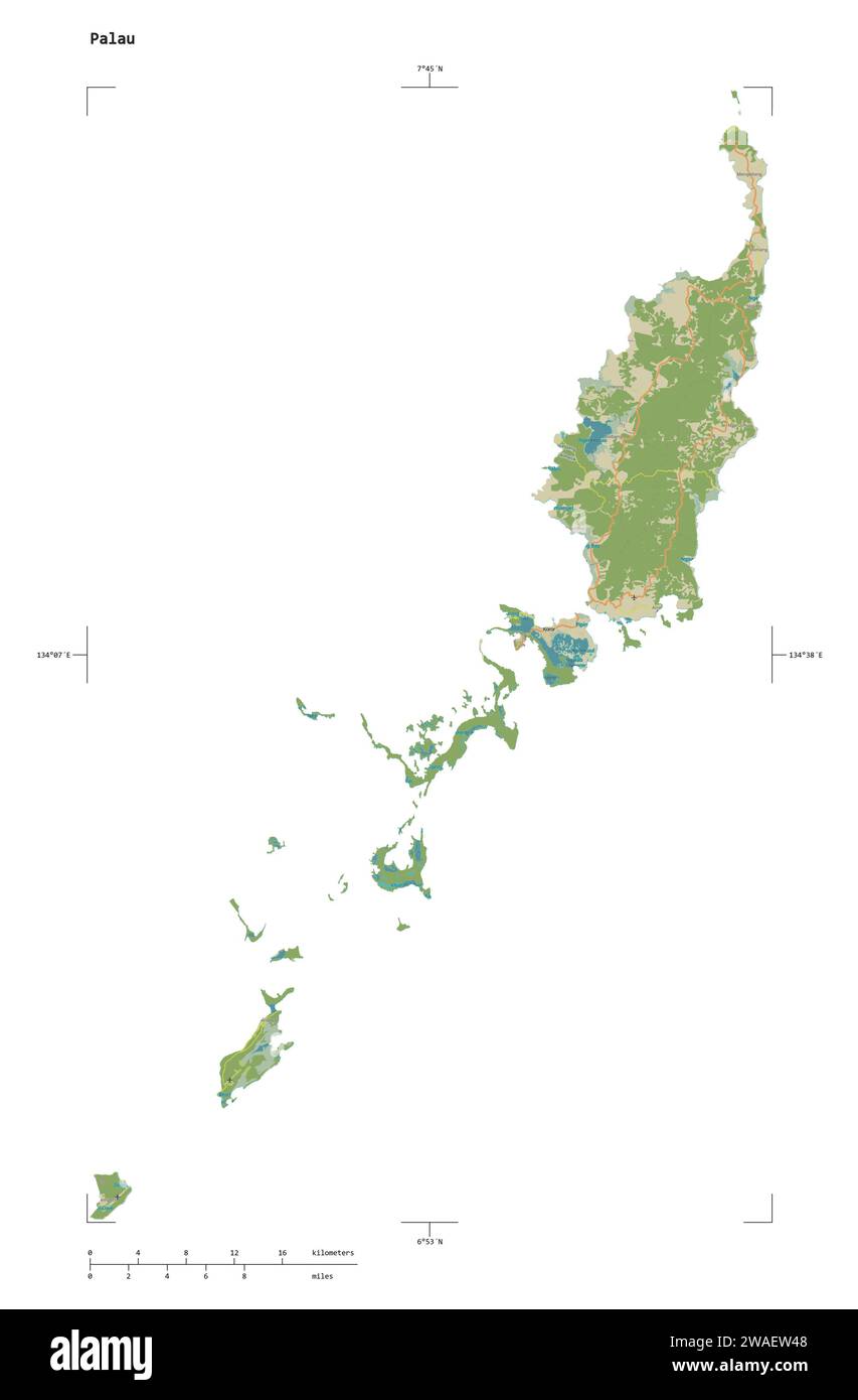 Shape of a topographic, OSM Humanitarian style map of the Palau, with ...