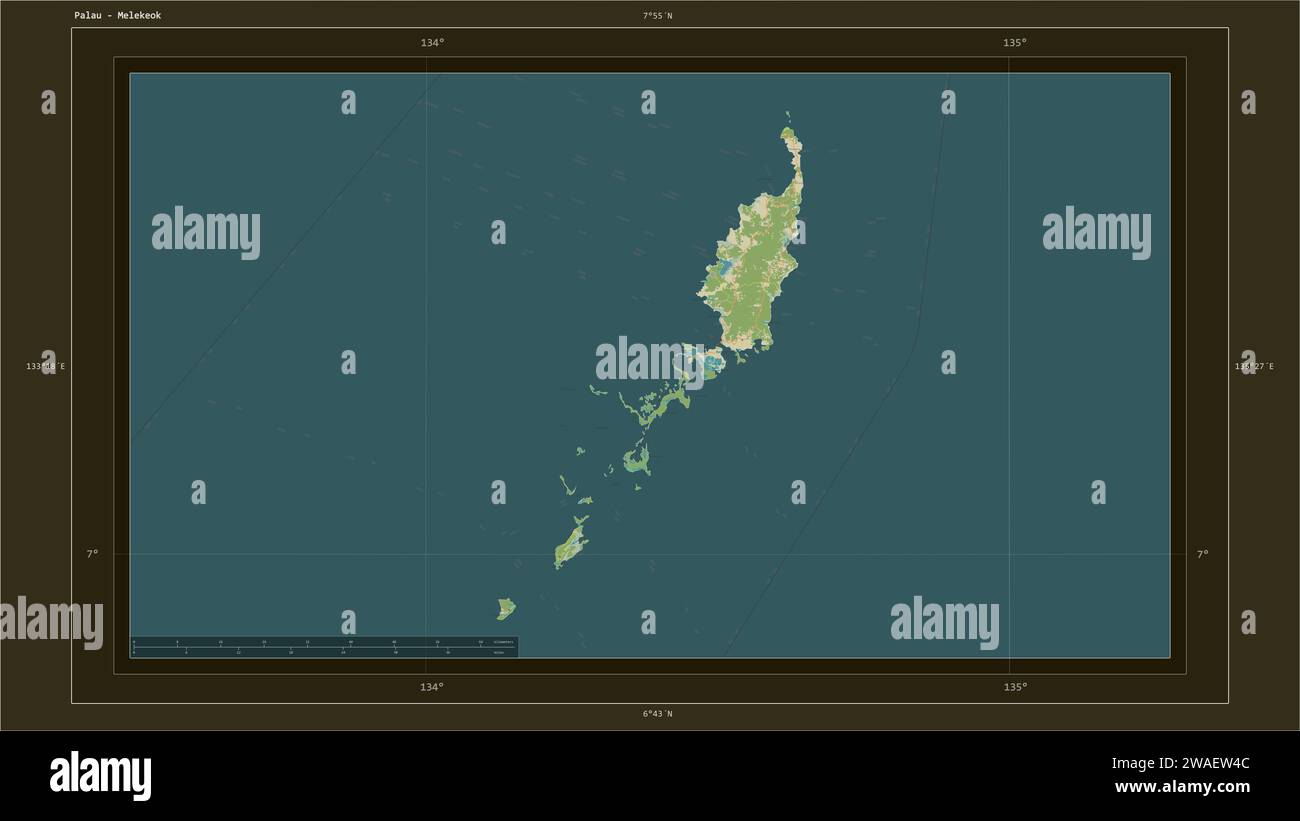 Palau highlighted on a topographic, OSM Humanitarian style map map with ...