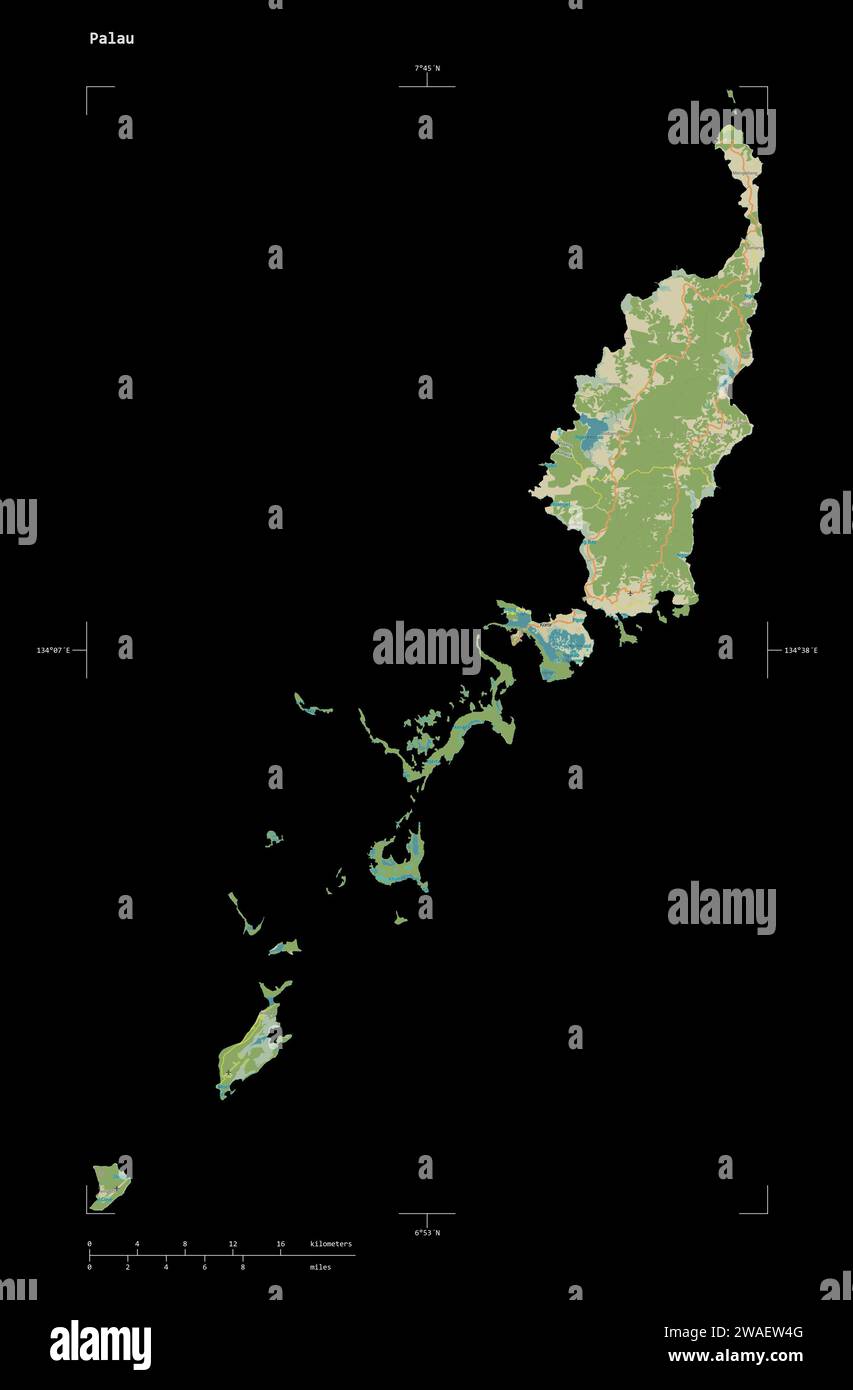 Shape of a topographic, OSM Humanitarian style map of the Palau, with ...