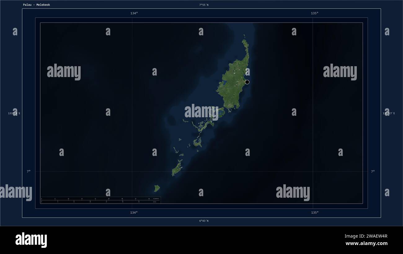 Palau highlighted on a low resolution satellite map map with the ...